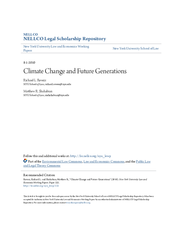 (PDF) Climate Change and Future Generations