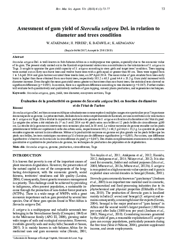 (PDF) Assessment of gum yield of Sterculia setigera Del. in relation to ...
