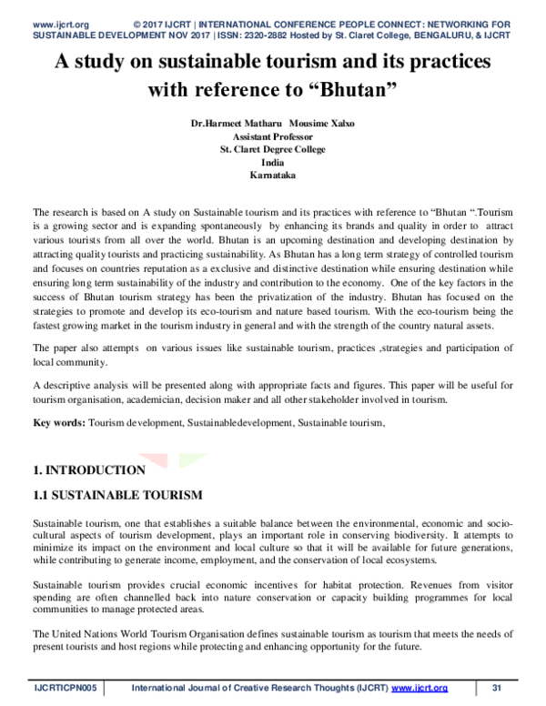 (PDF) A study on sustainable tourism and its practices with reference ...