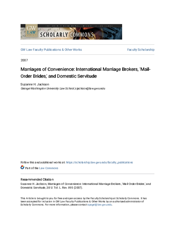 (PDF) Marriages of Convenience: International Marriage Brokers, Mail ...