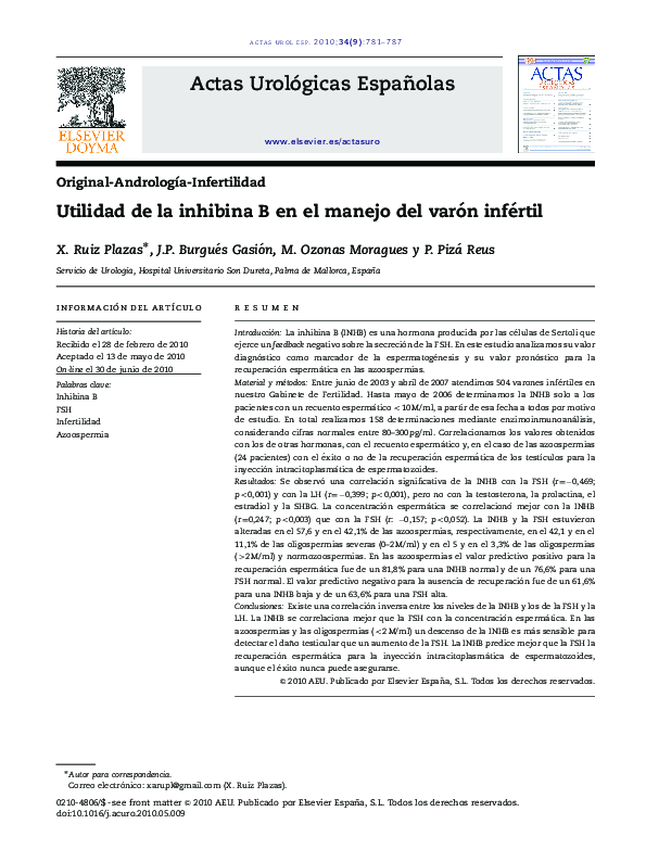 (PDF) Utilidad de la inhibina B en el manejo del varón infértil