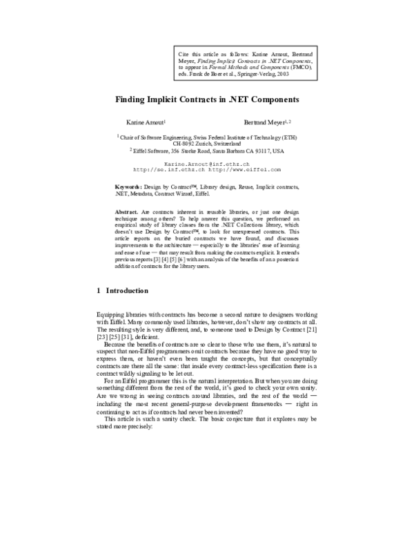 (PDF) Finding Implicit Contracts in .NET Components