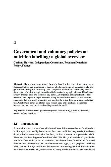(PDF) Government and voluntary policies on nutrition labelling: a ...