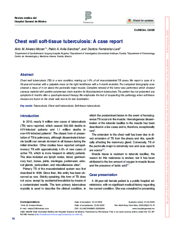 (PDF) Chest wall soft-tissue tuberculosis: A case report