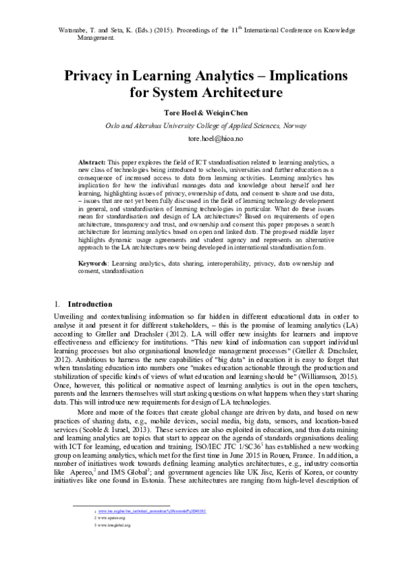 (PDF) Privacy in Learning Analytics – Implications for System Architecture