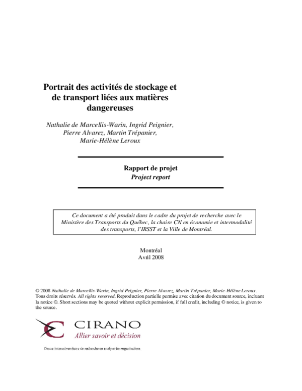 (PDF) Portrait des activités de stockage et de transport liées aux ...