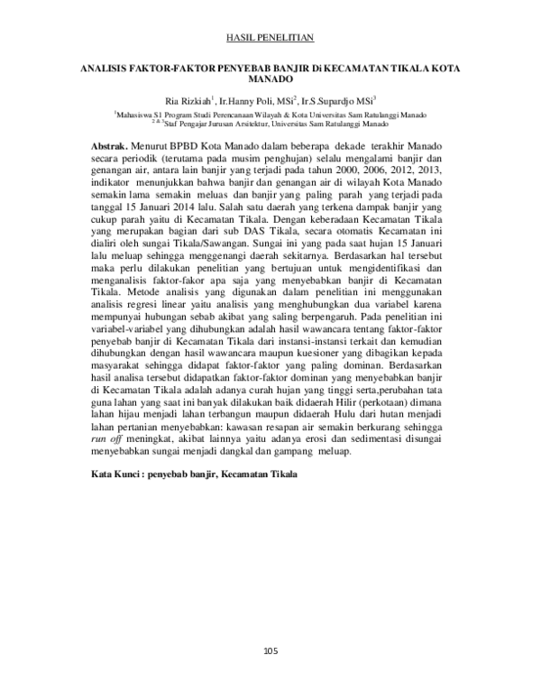 (PDF) ANALISIS FAKTOR-FAKTOR PENYEBAB BANJIR Di KECAMATAN TIKALA KOTA MANADO