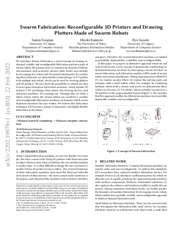 (PDF) Swarm Fabrication: Reconfigurable 3D Printers and Drawing ...