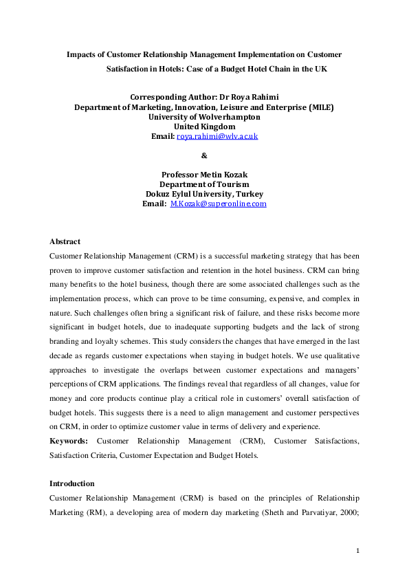 (PDF) Impacts of Customer Relationship Management Implementation on ...