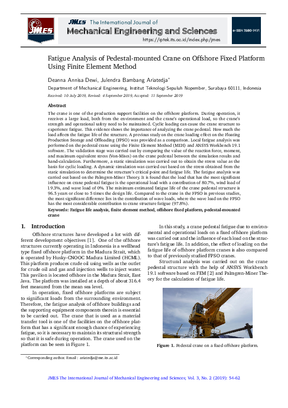 Pdf Fatigue Analysis Of Pedestal Mounted Crane On Offshore Fixed Platform Using Finite Element