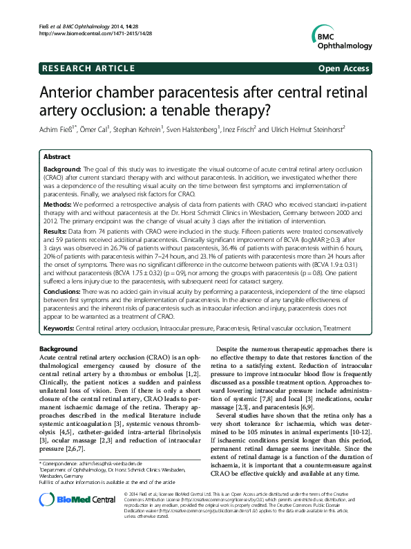 (PDF) Anterior chamber paracentesis after central retinal artery ...