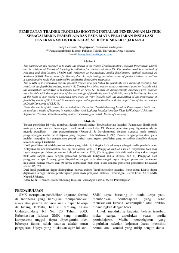 Pdf Pembuatan Trainer Troubleshooting Instalasi Penerangan Listrik Sebagai Media Pembelajaran 