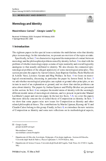 (PDF) Mereology and Identity