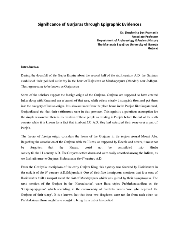 (DOC) Significance of Gurjaras Through Epigraphical Evidences