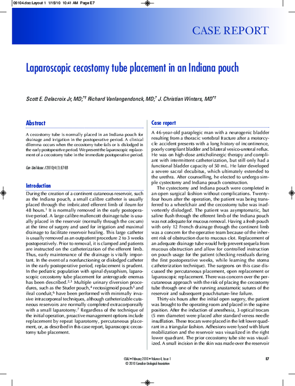 (PDF) Laparoscopic cecostomy tube placement in an Indiana pouch