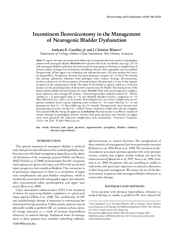 (PDF) Incontinent ileovesicostomy in the management of neurogenic ...