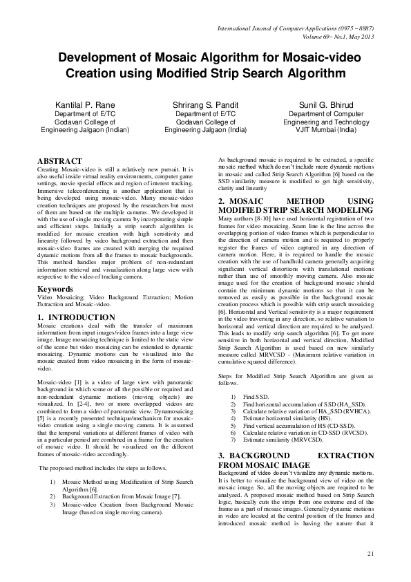 Pdf Development Of Mosaic Algorithm For Mosaic Video Creation Using