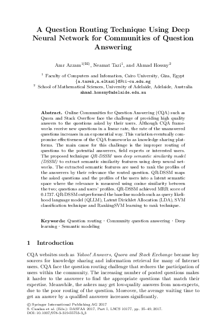 (PDF) A Question Routing Technique Using Deep Neural Network for ...