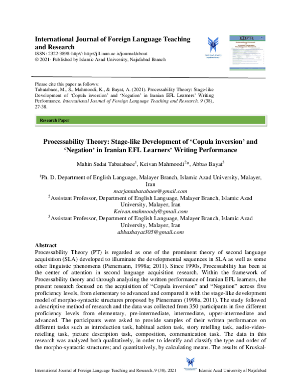 (PDF) Processability Theory: Stage-like Development of ‘Copula ...