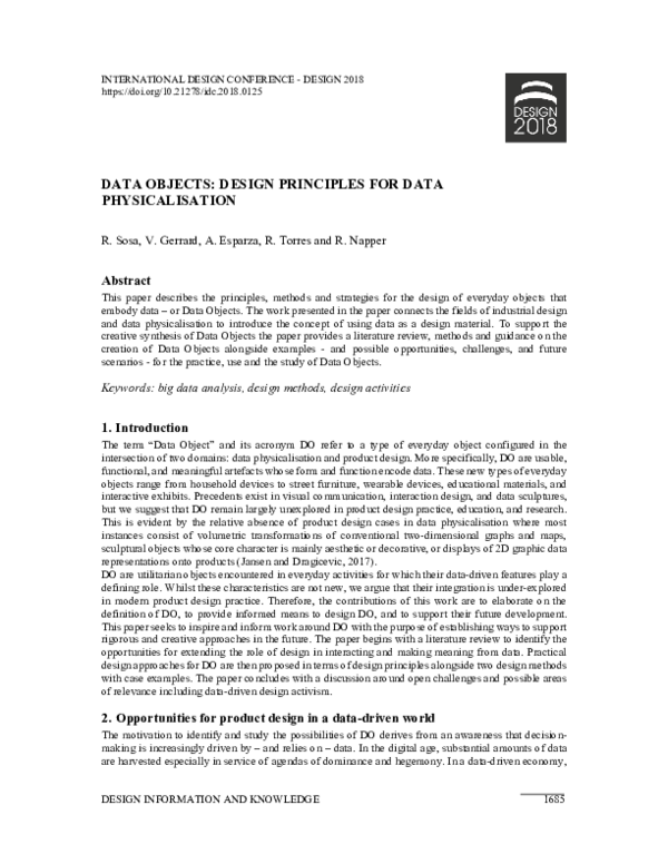 (PDF) Data Objects: Design Principles for Data Physicalisation