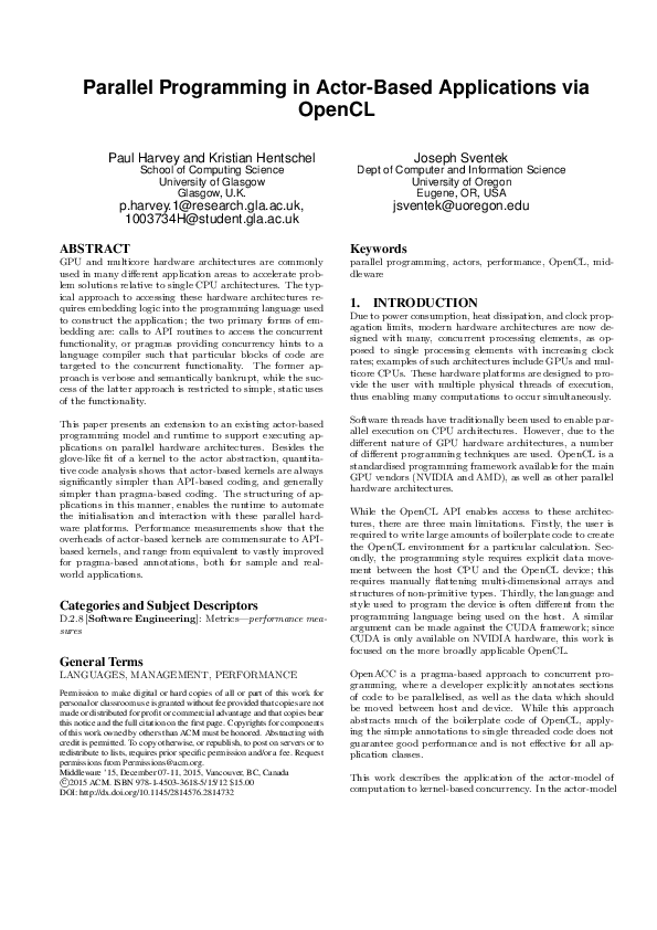 (PDF) Parallel Programming in Actor-Based Applications via OpenCL