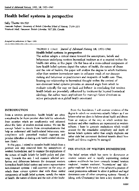 (PDF) Health belief systems in perspective