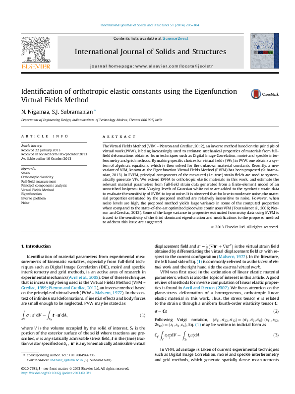 (PDF) Identification of orthotropic elastic constants using the Eigenfunction Virtual Fields Method