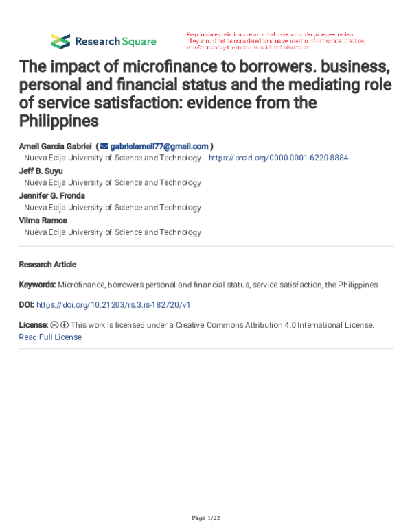 (PDF) The impact of microfinance to borrowers. business, personal and ...