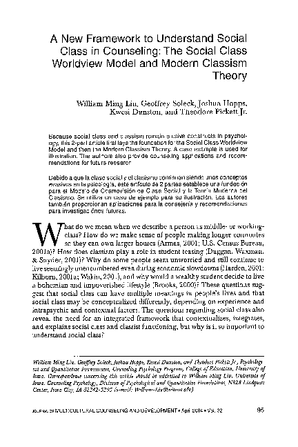 (PDF) A New Framework to Understand Social Class in Counseling: The ...