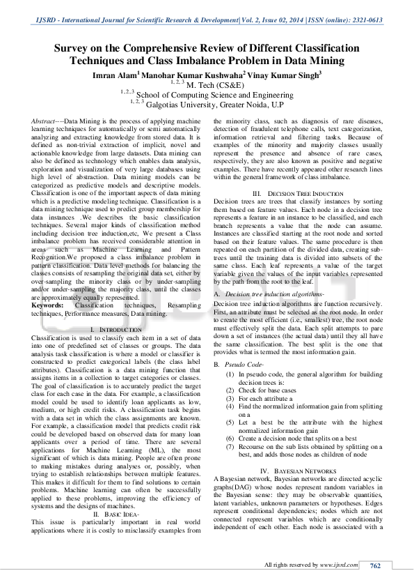 (PDF) Survey on the Comprehensive Review of Different Classification Techniques and Class ...
