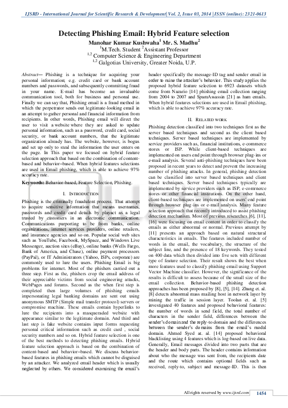 (PDF) Detecting Phishing Email : Hybrid Feature selection