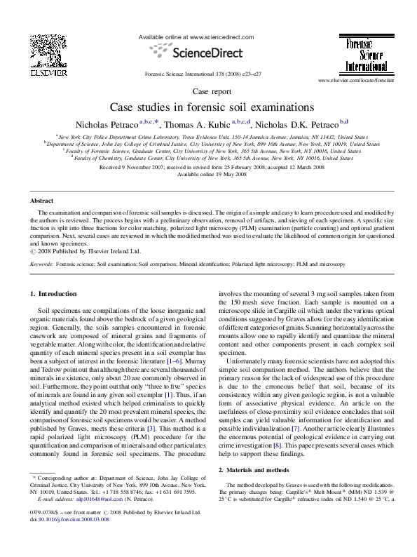 (PDF) Case studies in forensic soil examinations
