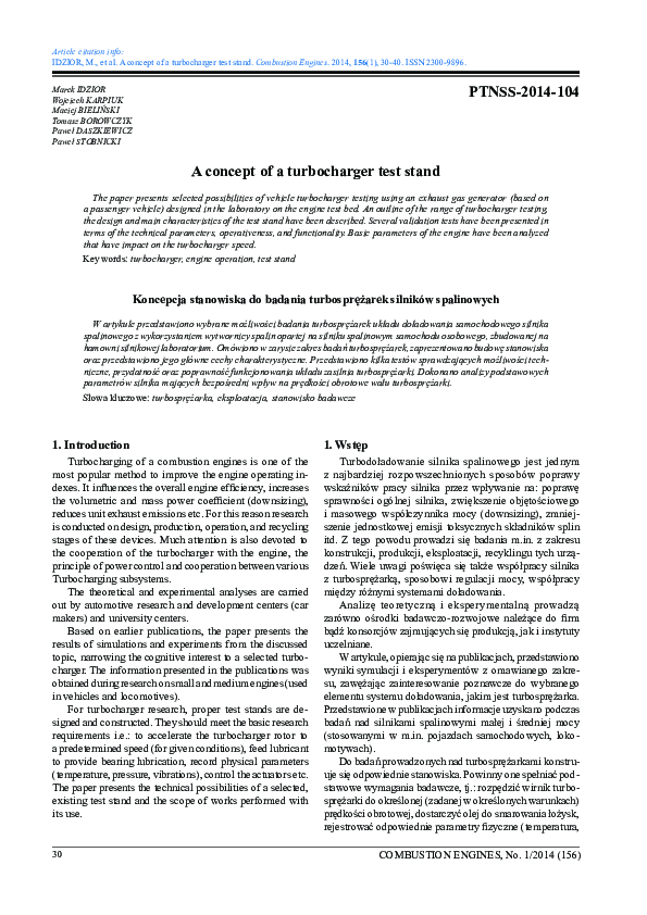 (PDF) A concept of a turbocharger test stand