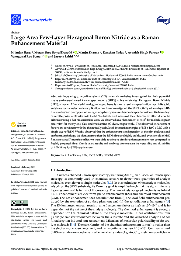 (PDF) Large Area Few-Layer Hexagonal Boron Nitride as a Raman ...
