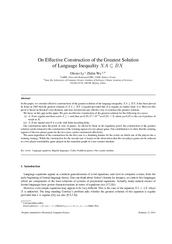(PDF) On effective construction of the greatest solution of language ...