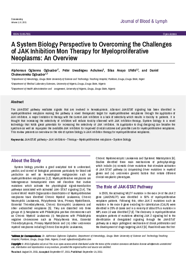(PDF) A System Biology Perspective to Overcoming the Challenges of JAK ...