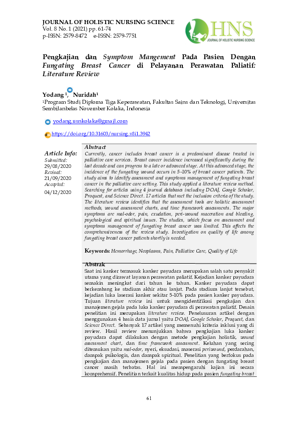 (PDF) Pengkajian dan Symptom Mangement Pada Pasien Dengan Fungating ...