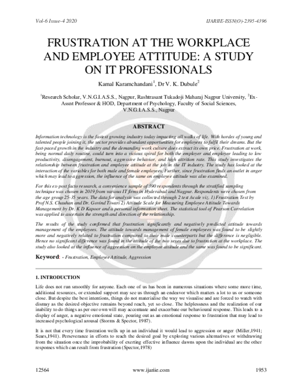 (PDF) Frustration at the Workplace and Employee Attitude a Study on It ...