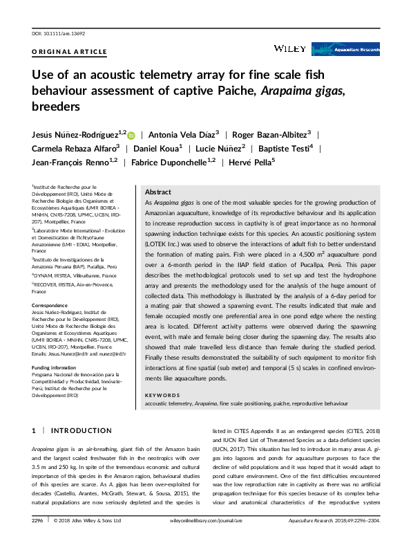 (PDF) Use of an acoustic telemetry array for fine scale fish behaviour ...