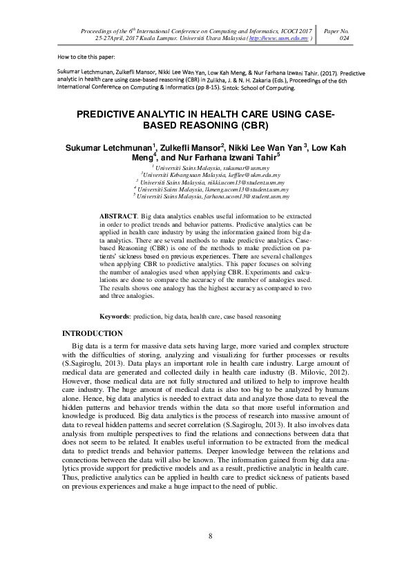 (PDF) Predictive analytic in health care using Case-based Reasoning (CBR)
