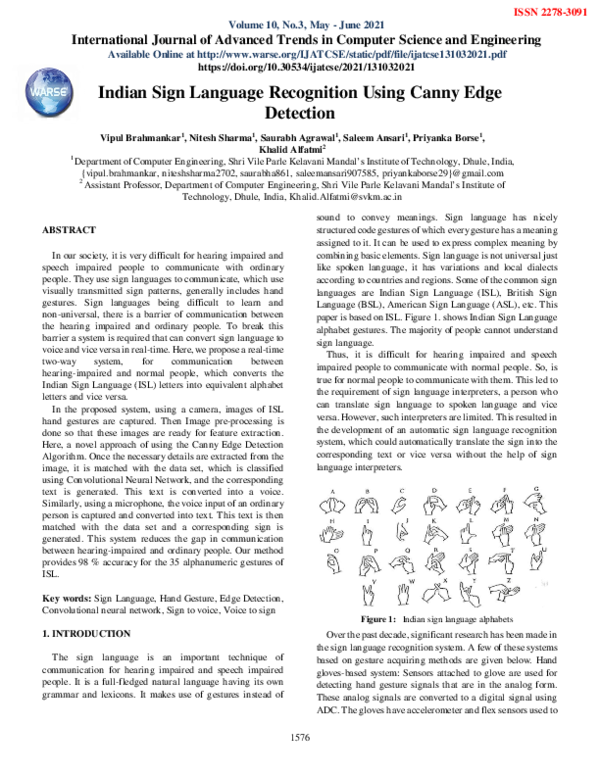 Pdf Indian Sign Language Recognition Using Canny Edge Detection