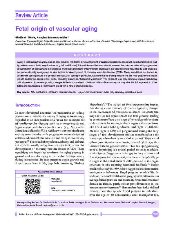 (PDF) Fetal origin of vascular aging