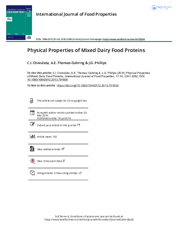 (PDF) Physical Properties of Mixed Dairy Food Proteins