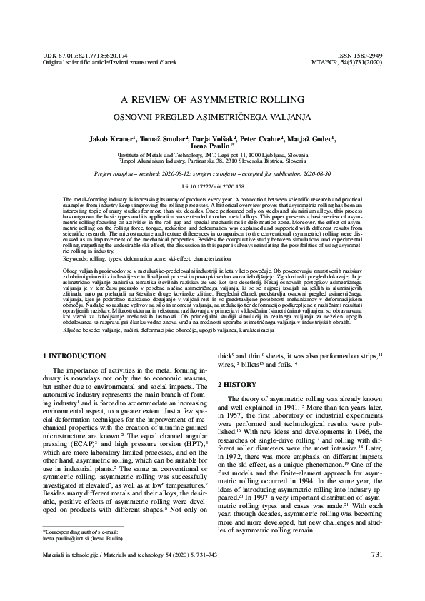(PDF) A review of asymmetric rolling