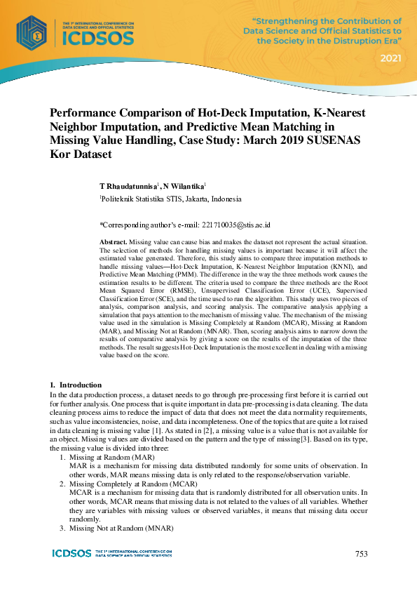 (PDF) Performance Comparison of Hot-Deck Imputation, K-Nearest Neighbor ...