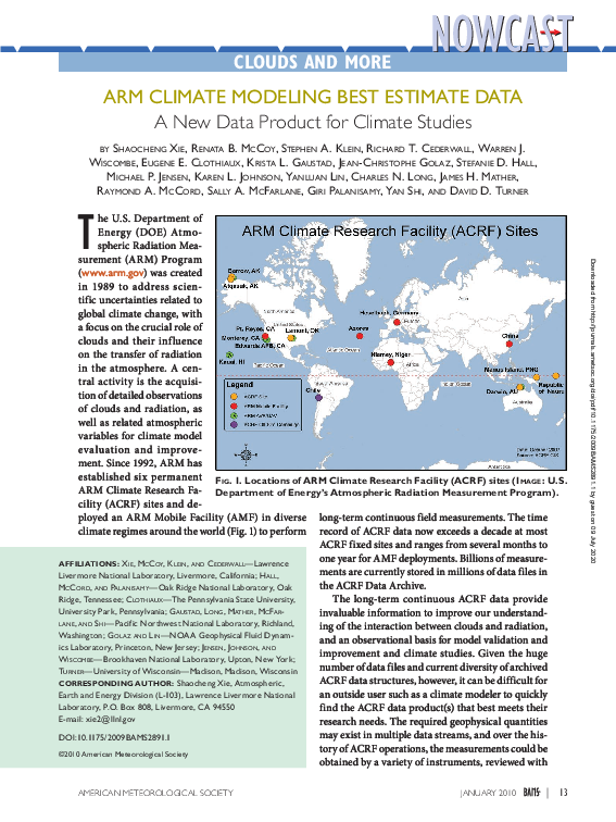 (PDF) CLOUDS AND MORE: ARM Climate Modeling Best Estimate Data