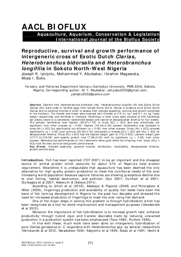 (PDF) Reproductive, survival and growth performance of intergeneric ...