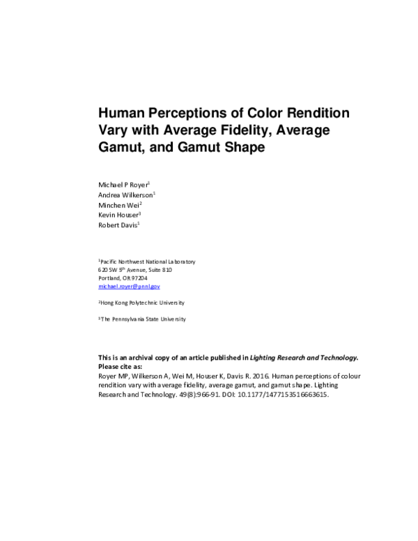 (PDF) Human perceptions of colour rendition vary with average fidelity ...