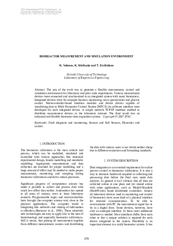 (PDF) Bioreactor measurement and simulation environment