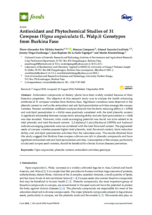 (PDF) Antioxidant and Phytochemical Studies of 31 Cowpeas (Vigna ...